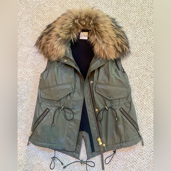 SAM. | Jackets & Coats | Sam Green Vest With Removable Fur Collar ...